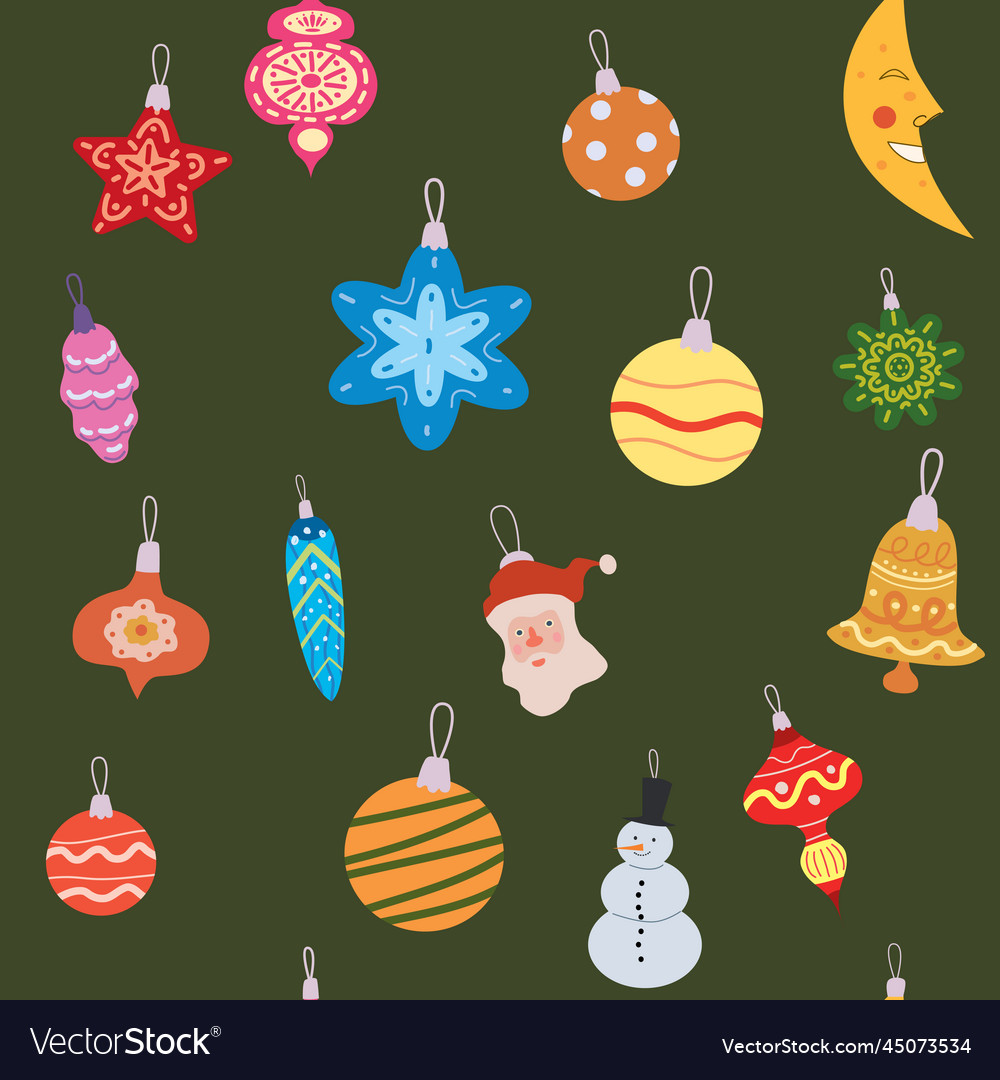 Christmas seamless pattern retro balls toys Vector Image