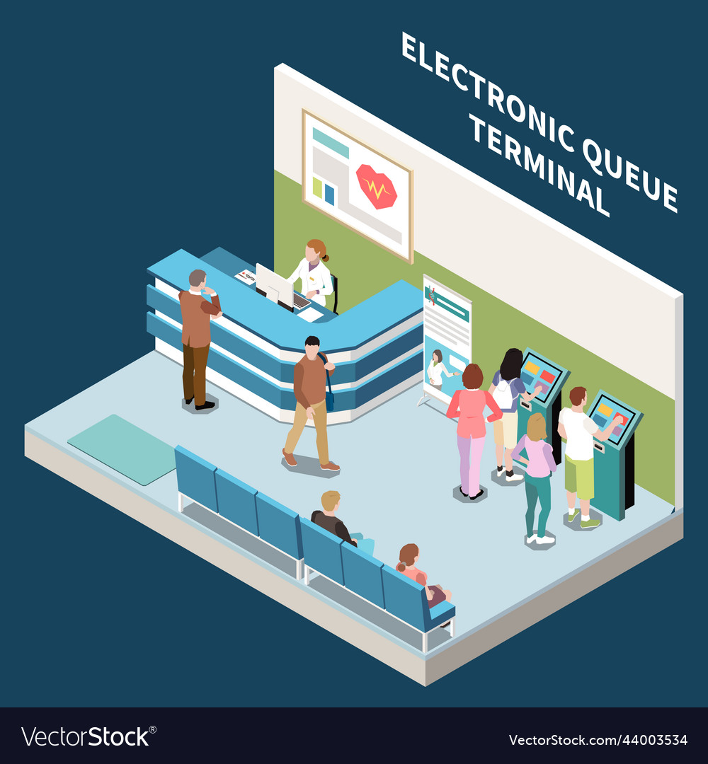 Electronic queue terminals composition Royalty Free Vector