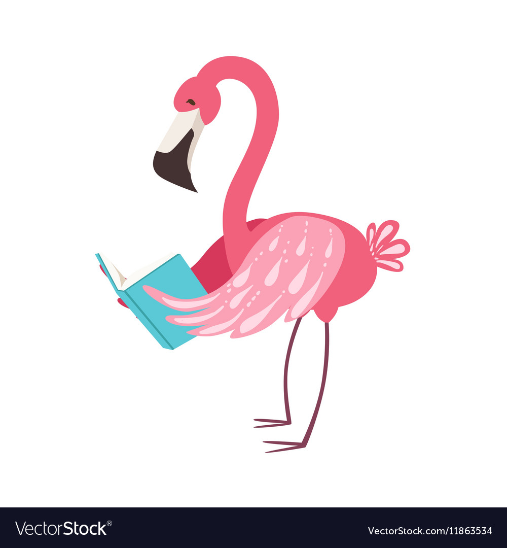 Pink flamingo smiling bookworm zoo character Vector Image Pink flamingo smiling bookworm zoo character Vector Image