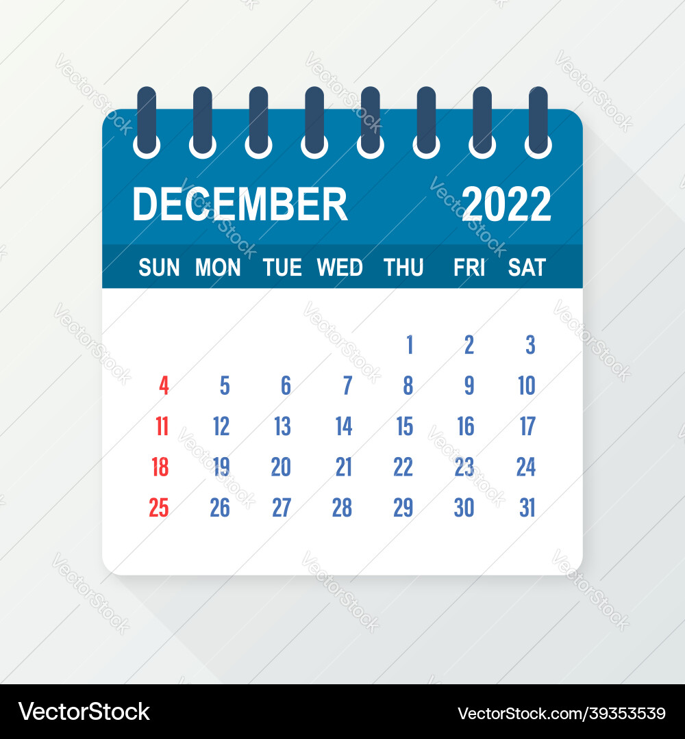 December 2022 calendar leaf in flat Royalty Free Vector