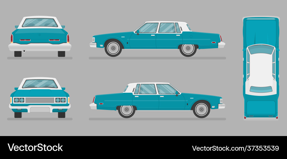 Front back top and side car projection Royalty Free Vector