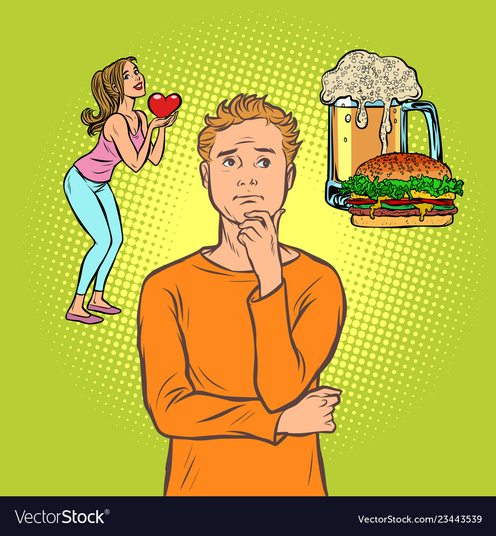 Man chooses between woman and beer Royalty Free Vector Image Man chooses between woman and beer Royalty Free Vector Image
