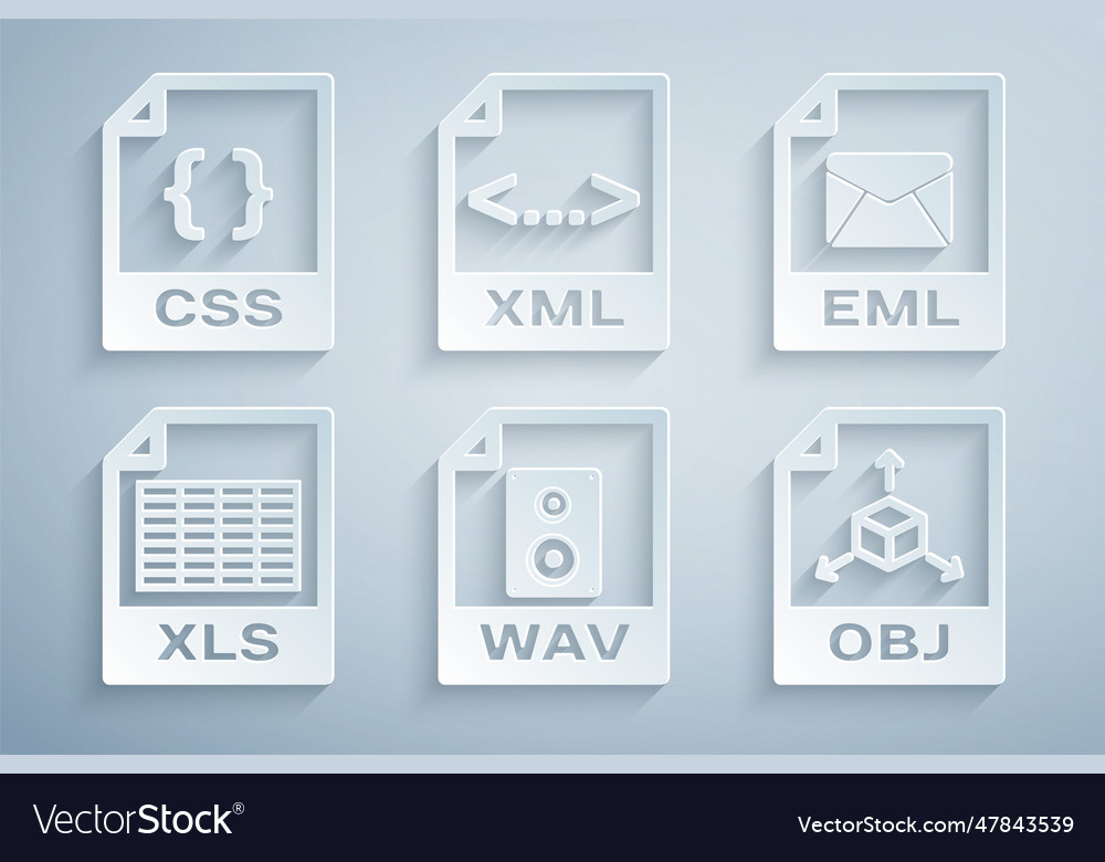 Set wav file document eml xls obj xml and css Vector Image Set wav file document eml xls obj xml and css Vector Image