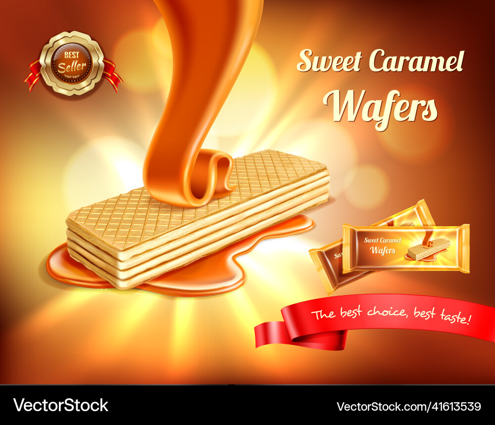 Sweet caramel wafers advertisement Royalty Free Vector Image