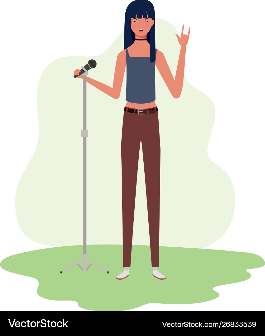Young woman with microphone stand on white Vector Image