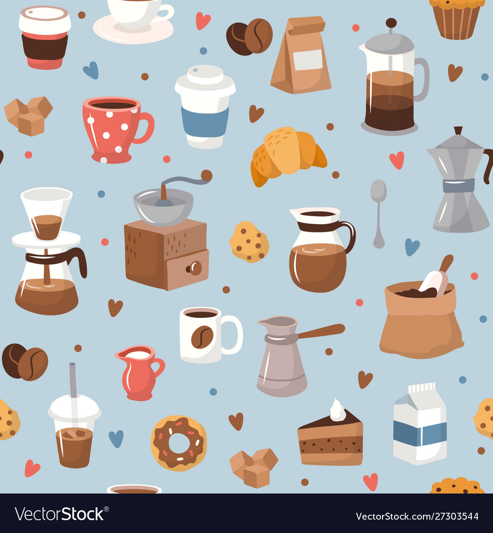 Coffee pattern different elements cute Royalty Free Vector