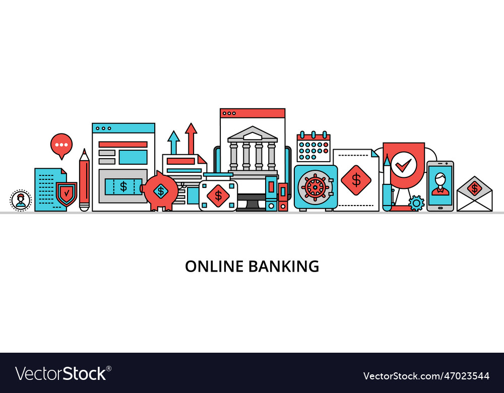 Concept of online banking modern flat thin line Vector Image Concept of online banking modern flat thin line Vector Image