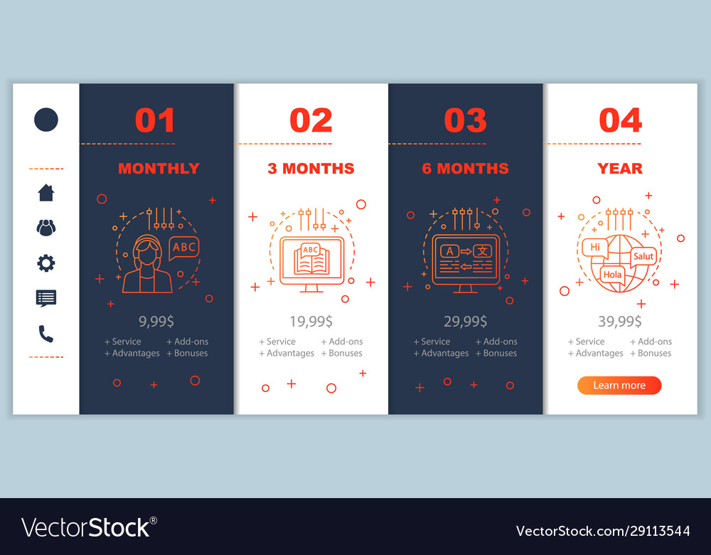 Language Learning Onboarding Mobile App Screens Vector Image
