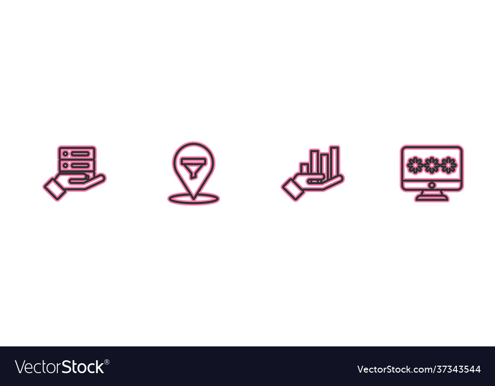 Set line server data web hosting pie chart Vector Image