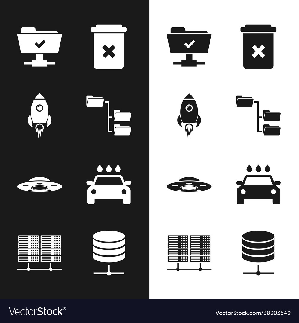 Set folder tree rocket ship with fire ftp Vector Image Set folder tree rocket ship with fire ftp Vector Image