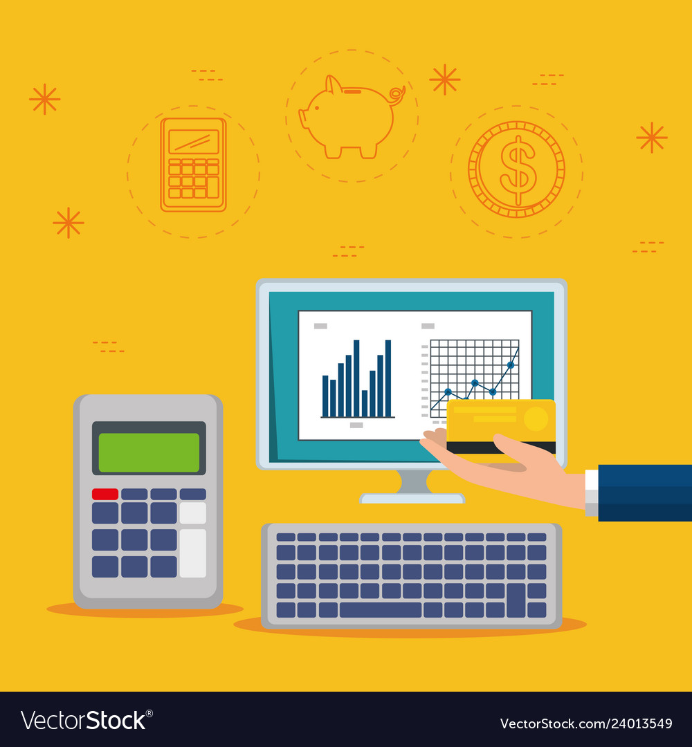 Statistic bar with computer and dataphone Vector Image