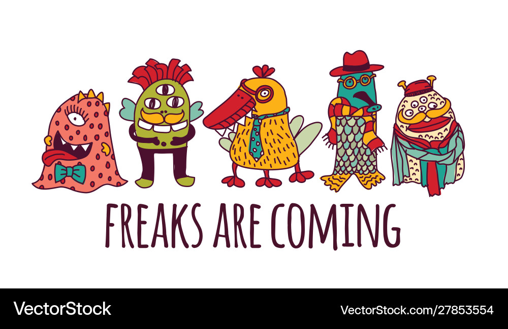 Aliens different freaks strange isolate objects Vector Image