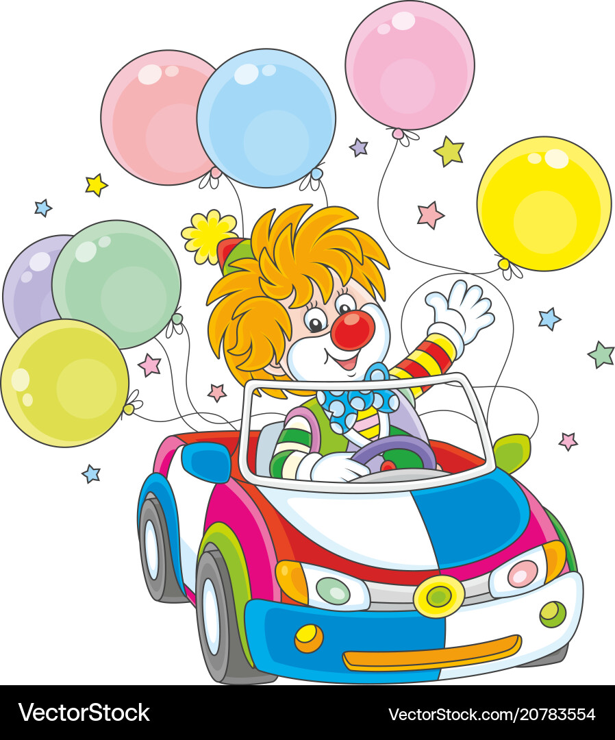 Funny ginger clown driving his car Royalty Free Vector Image