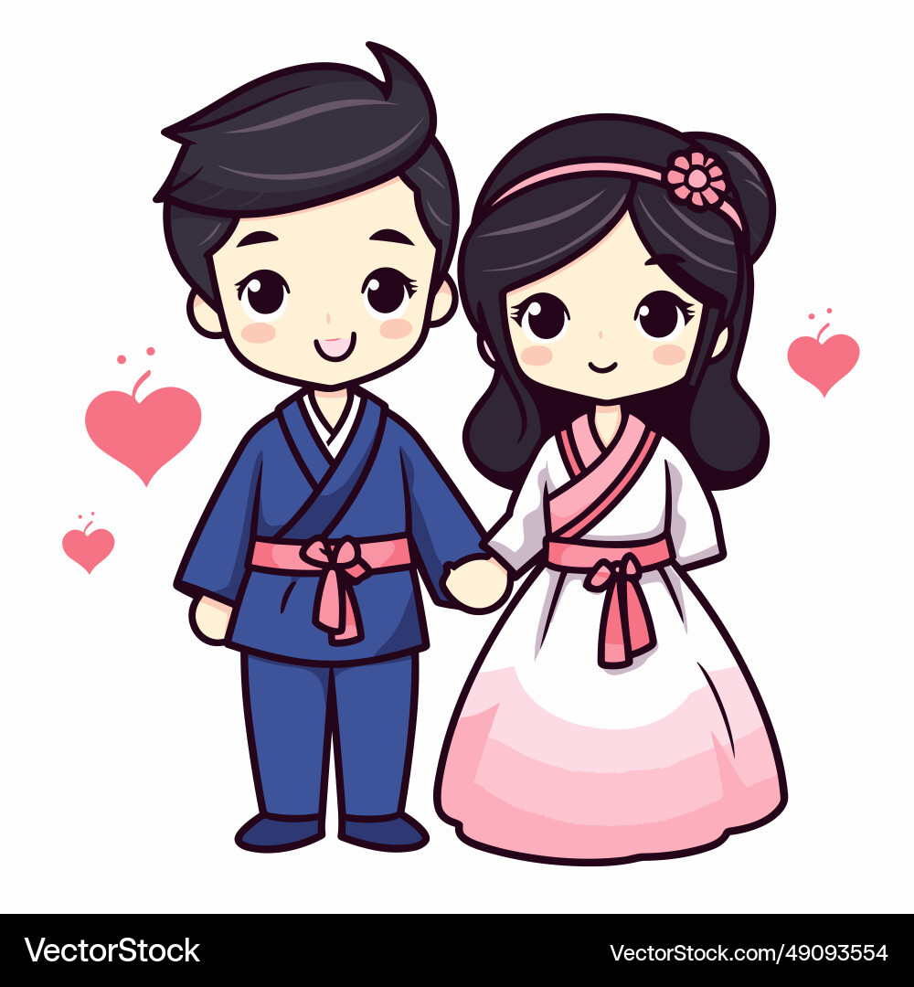 Japanese couple hand-drawn comic Royalty Free Vector Image