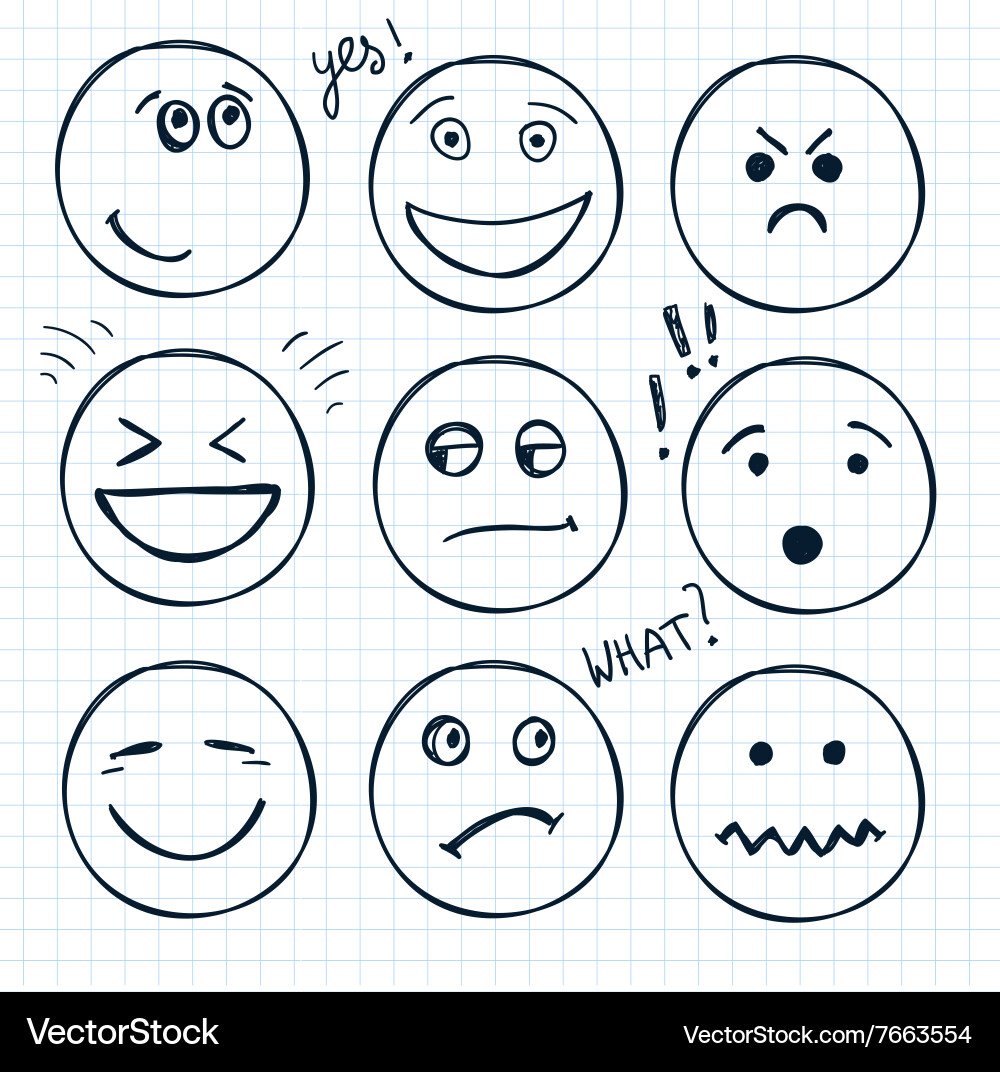 Set of hand drawn faces moods Royalty Free Vector Image