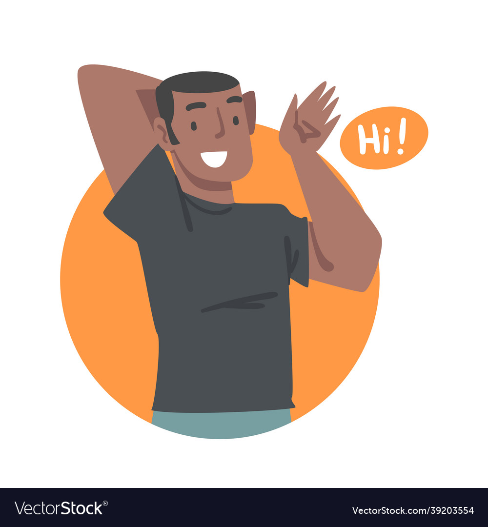 Young man saying hello and showing hand greeting Vector Image Young man saying hello and showing hand greeting Vector Image