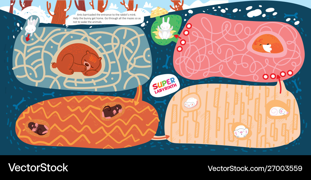 Bunny in super maze logic game printable template Vector Image
