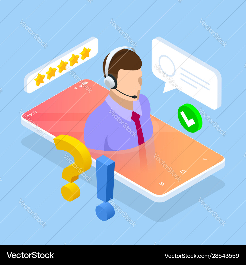 Isometric wen banner with online supportconcept Vector Image