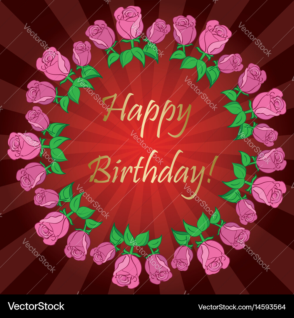 Happy birthday - red background with roses Vector Image