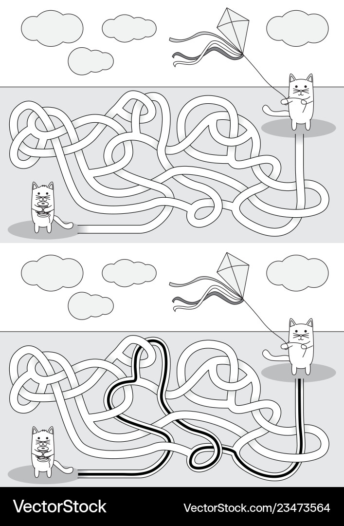 Little cat maze Royalty Free Vector Image - VectorStock
