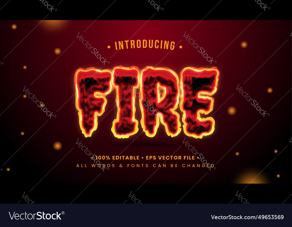Burning fire 3d text style effect editable Vector Image