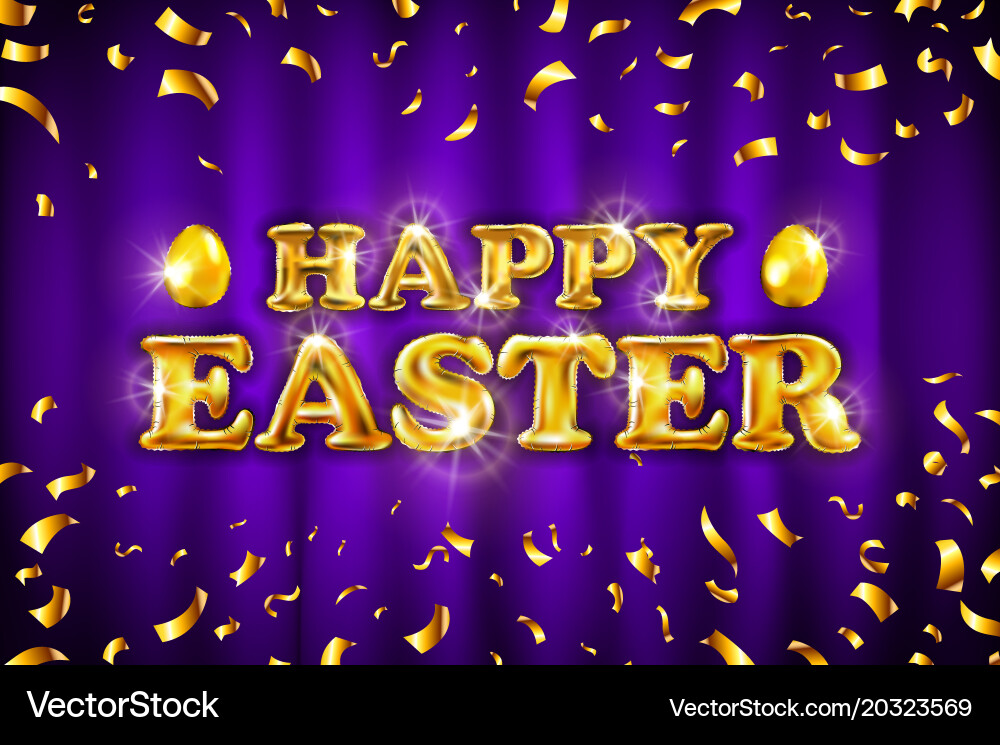Gold happy easter balloon drawn on violet Vector Image