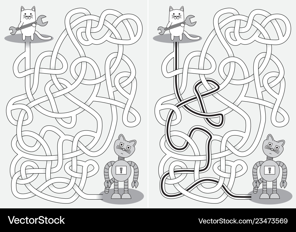 Little cat maze Royalty Free Vector Image - VectorStock