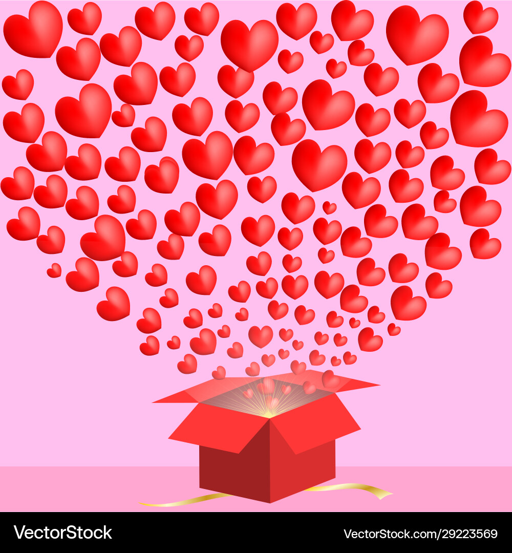 Many hearts spread from red gift box on pink Vector Image
