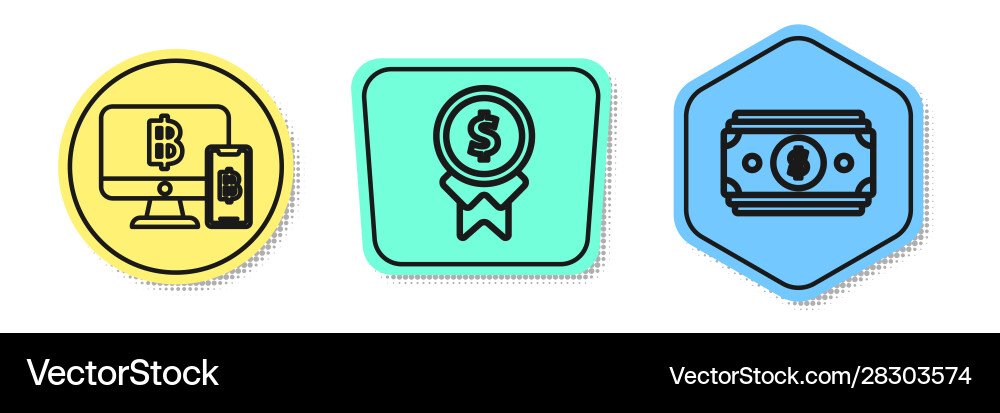 Set line computer monitor with mobile phone Vector Image