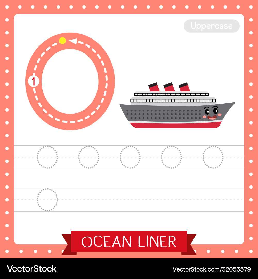 Letter o uppercase tracing practice worksheet Vector Image