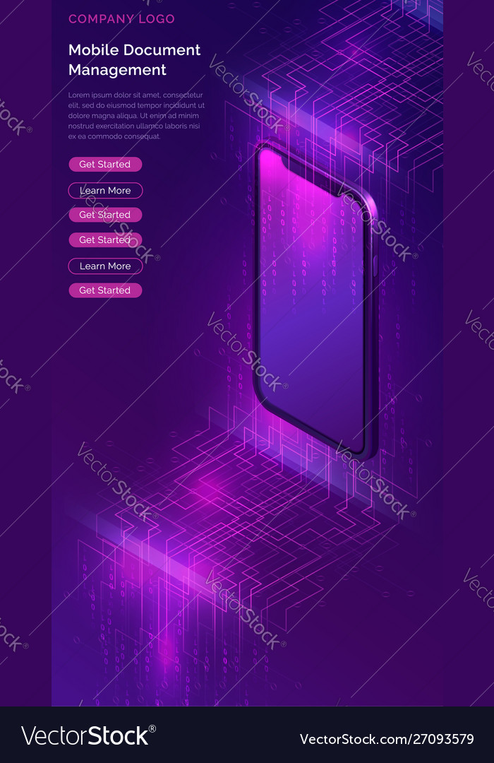 Smartphone with big data stream isometric banner Vector Image