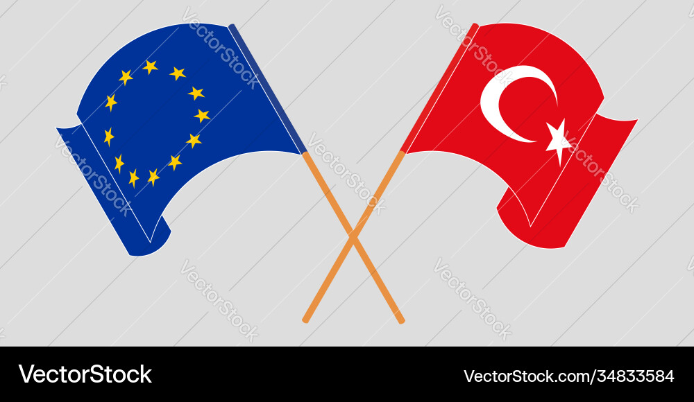 Crossed and waving flags turkey eu Royalty Free Vector Image