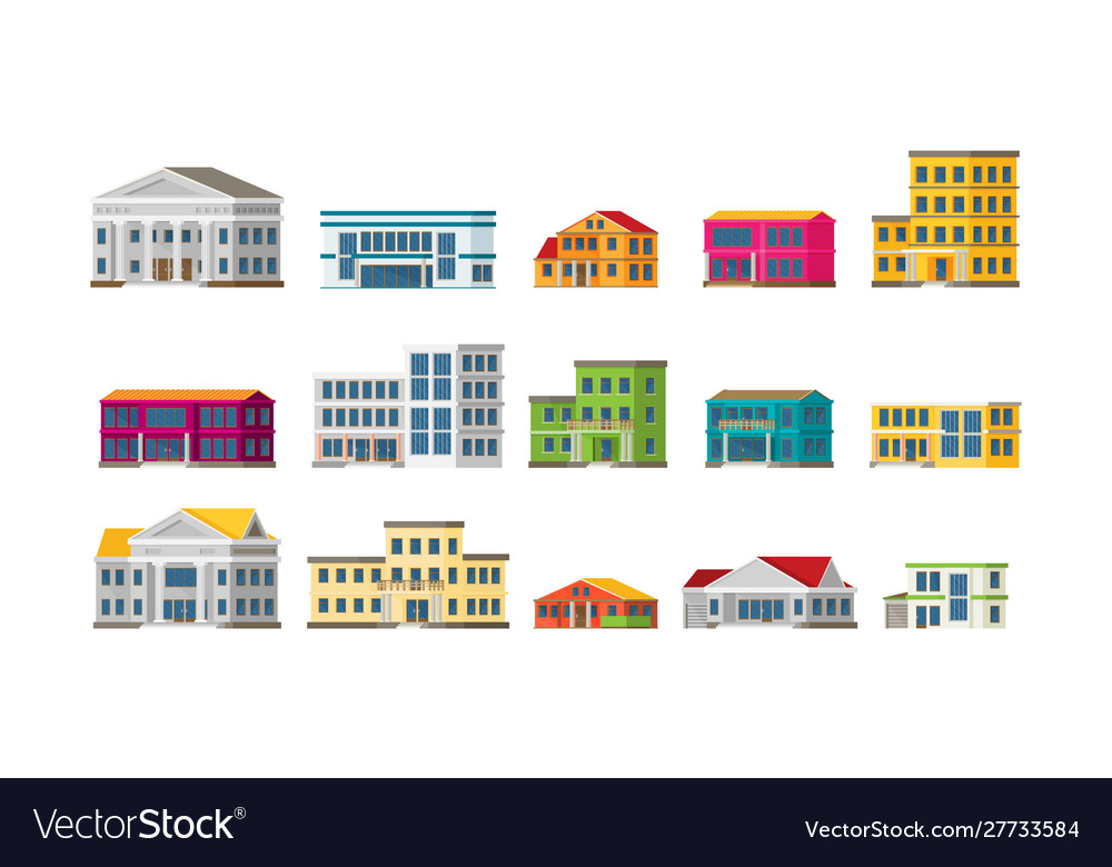 Flat buildings set for web and design Royalty Free Vector