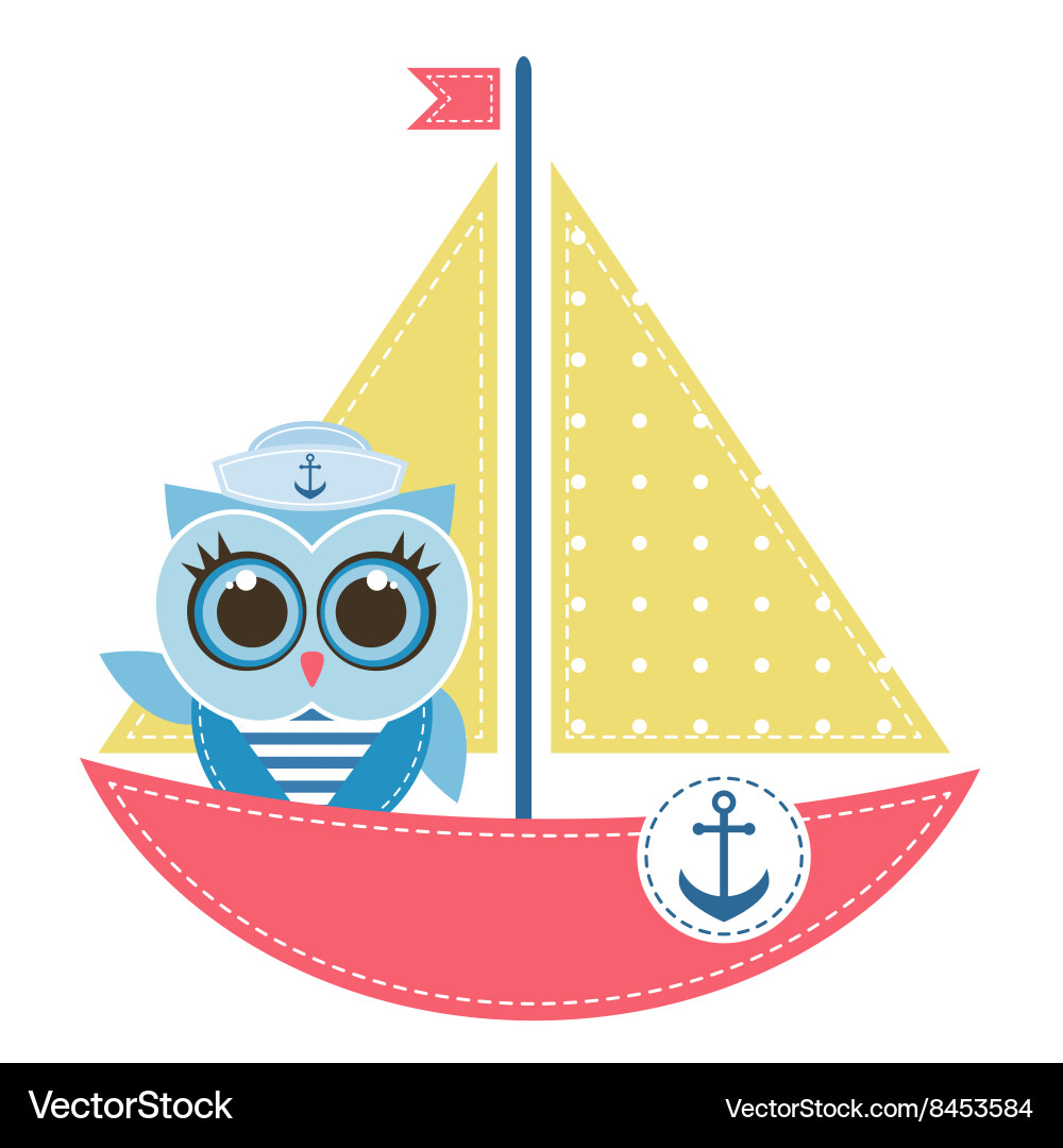 Owl sailor on the boat Royalty Free Vector Image