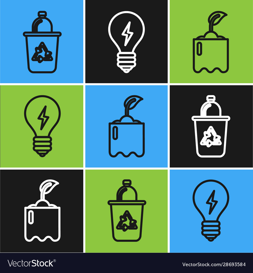 Set line recycle bin with recycle symbol sprout Vector Image