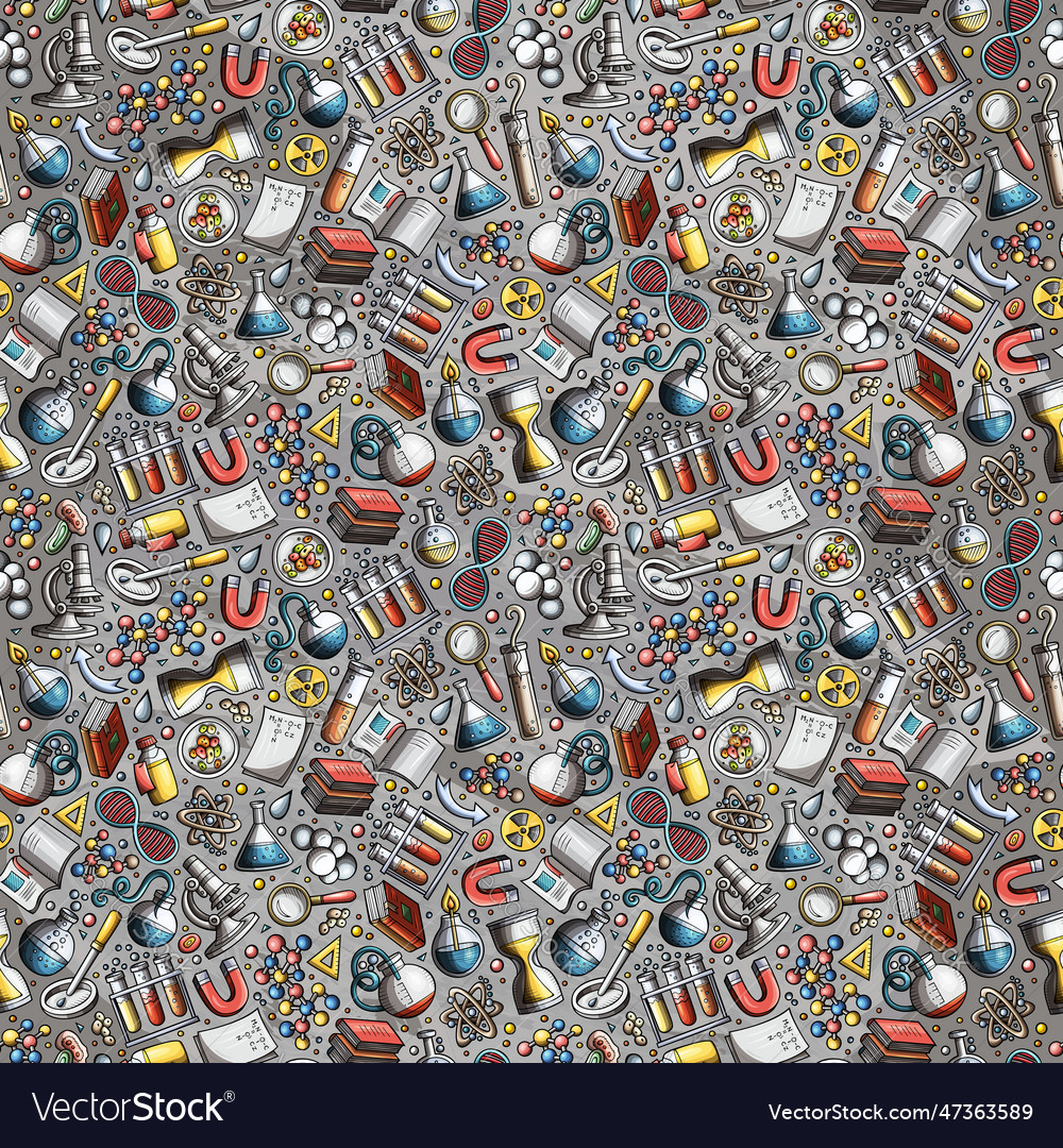 Cartoon cute science seamless pattern Royalty Free Vector