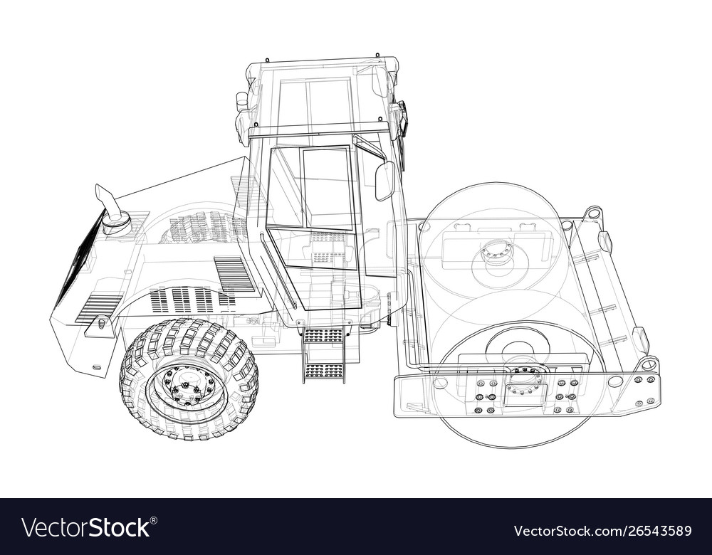 Construction machine asphalt compactor Royalty Free Vector