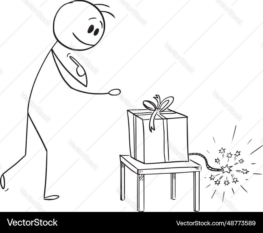 Dangerous gift cartoon stick figure Royalty Free Vector