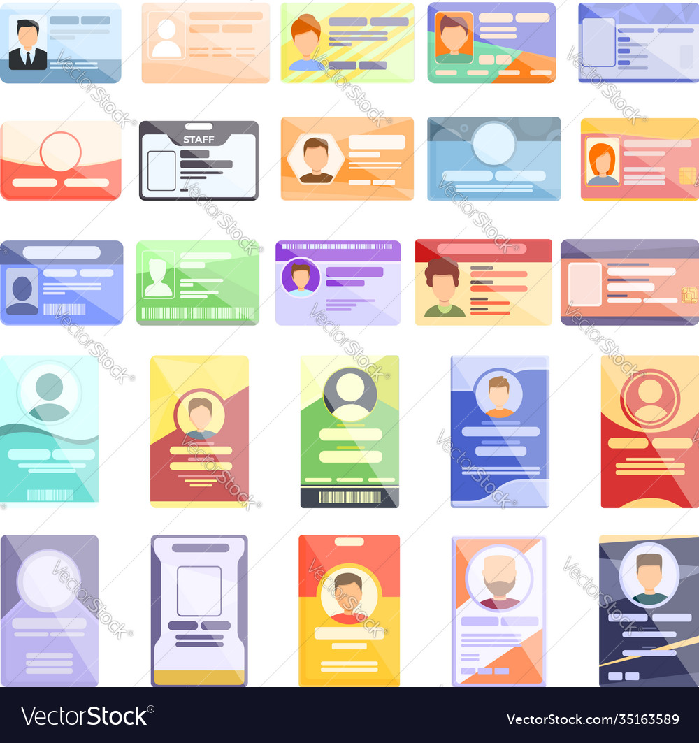 Id card icons set cartoon style Royalty Free Vector Image