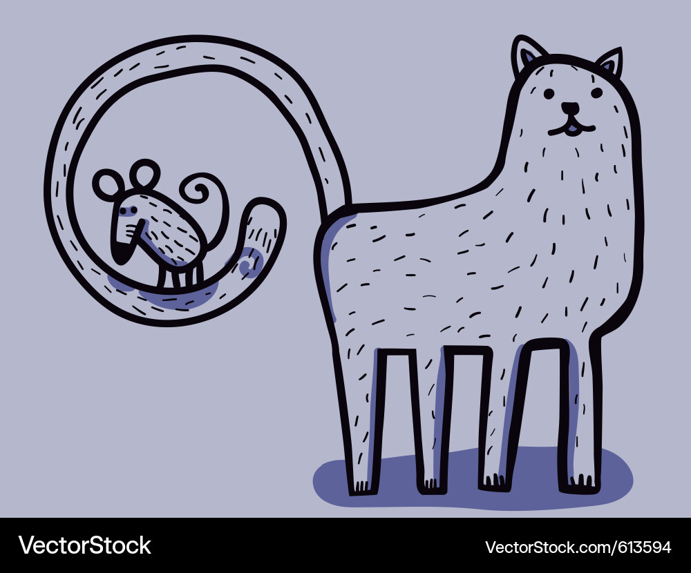 Cat with mouse in tail Royalty Free Vector Image