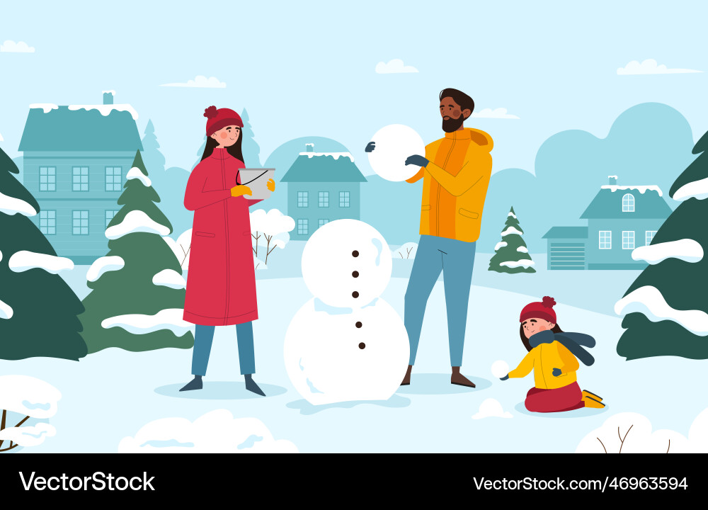 Family making snowman Royalty Free Vector Image