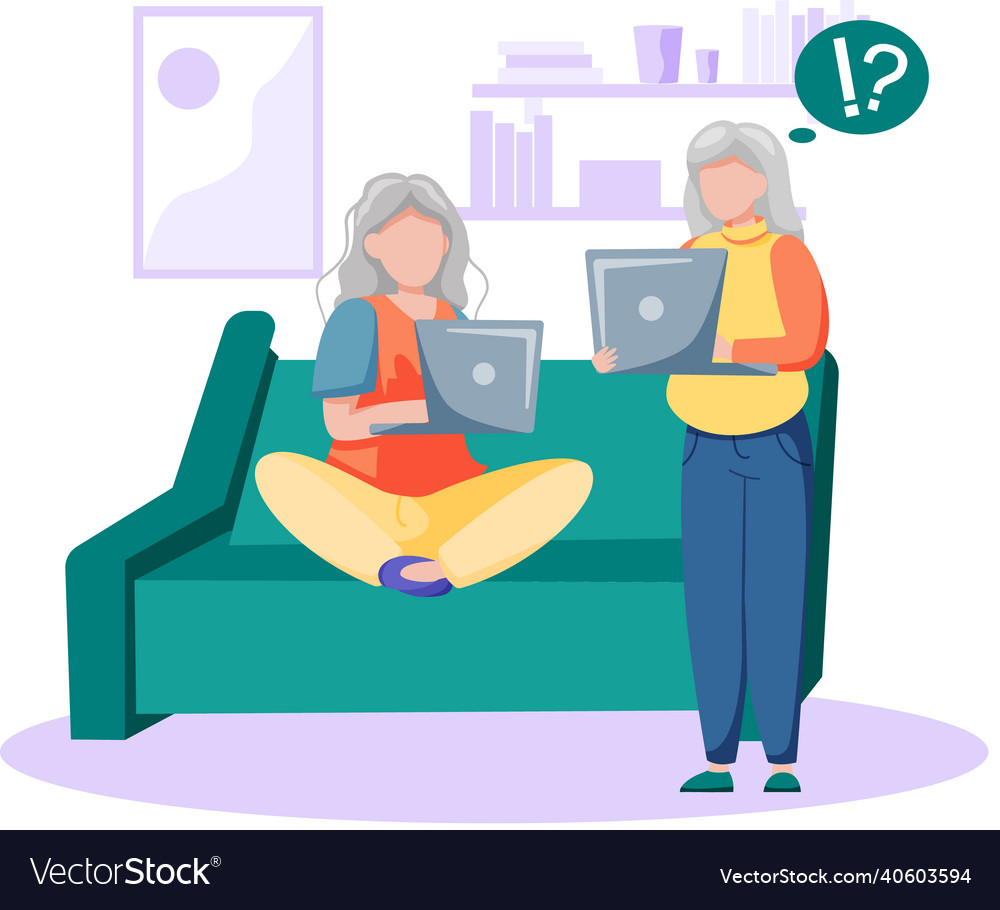 Old people with computer elderly woman working Vector Image