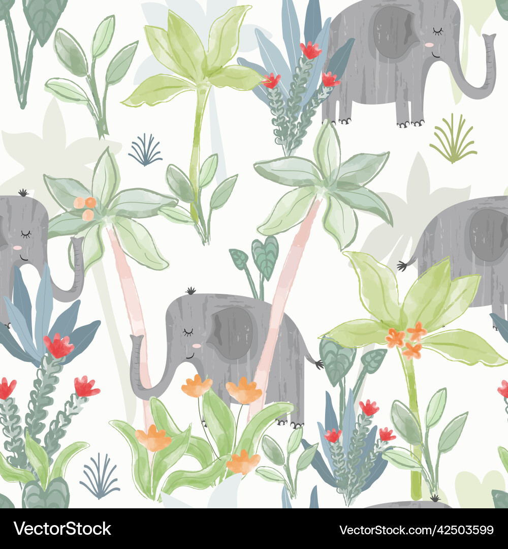 Cute elephant in jungle seamless pattern Vector Image