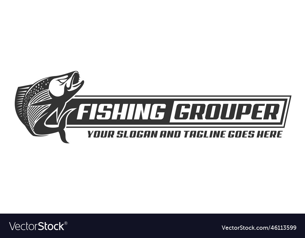Grouper fish fishing logo jumping fish design Vector Image
