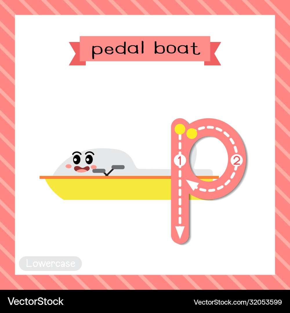 Letter p lowercase tracing pedal boat Royalty Free Vector