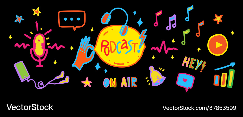 Podcast web banner with vibrant neon elements Vector Image