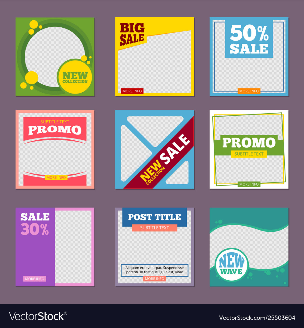 Post Template Editable Promo Banners With Place Vector Image
