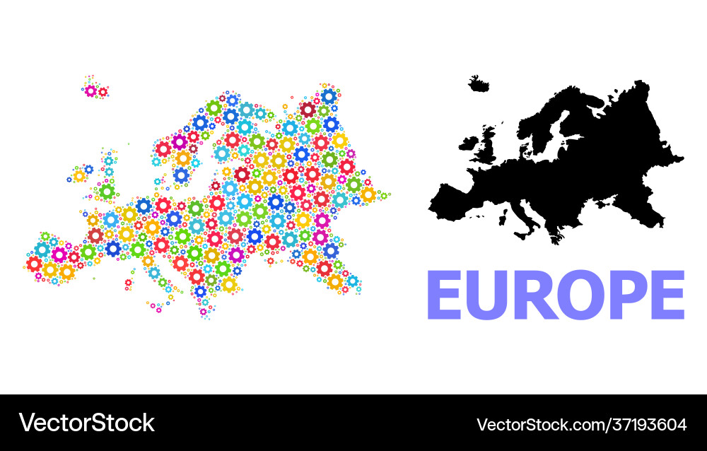Workshop collage map europe with colorful gears Vector Image