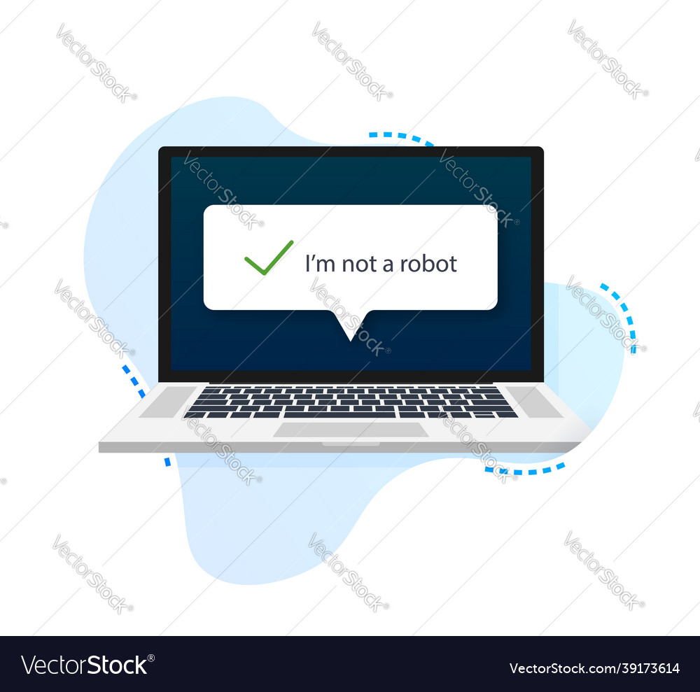 Captcha i am not a robot on laptop screen Vector Image