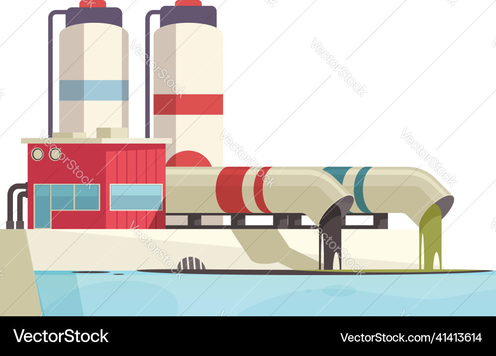 Factory polluting water composition Royalty Free Vector